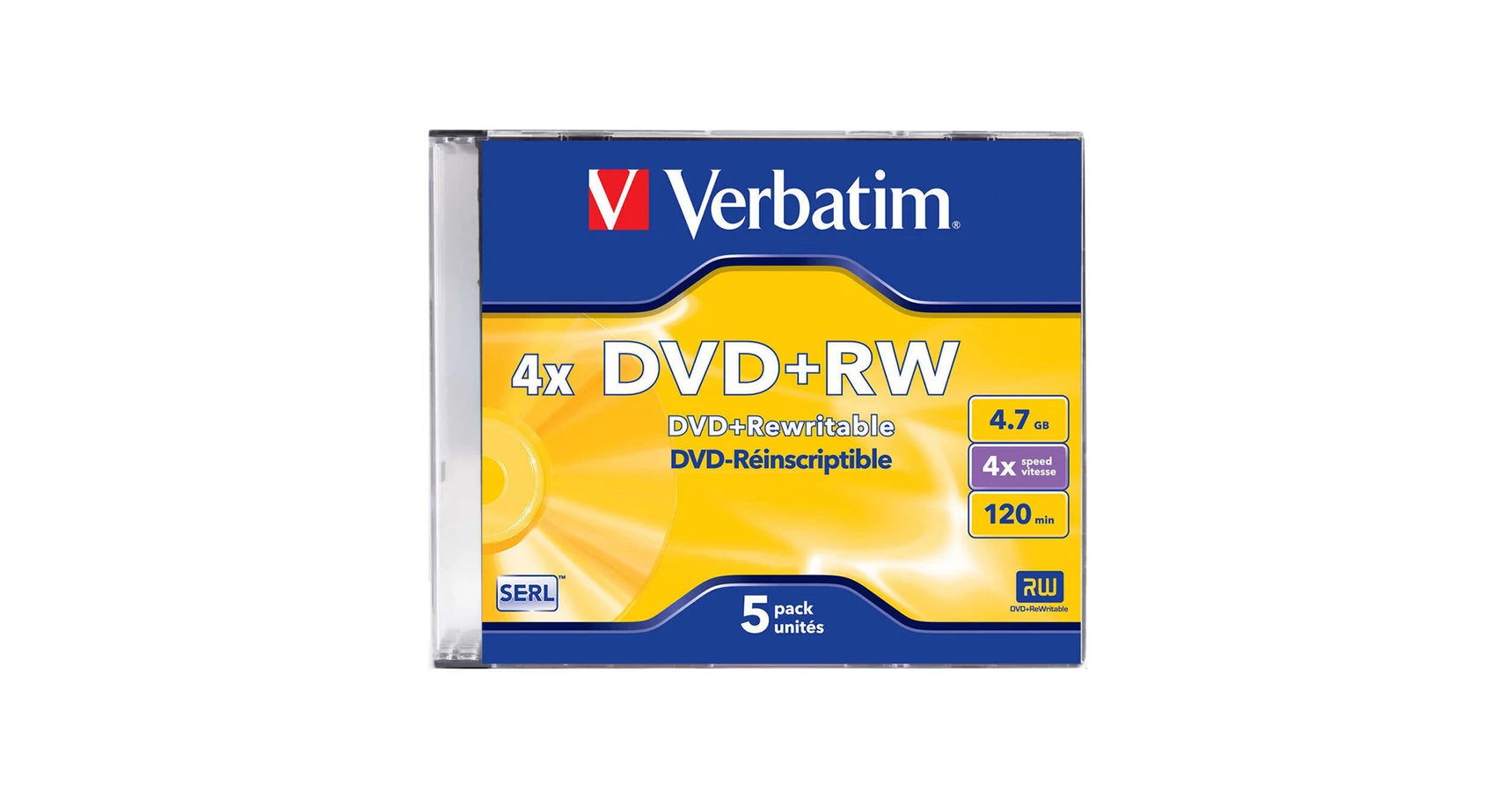 Verbatim DVD+RW újraírható lemez 4X 4.7GB 120 perc - 5 darabos csomag
