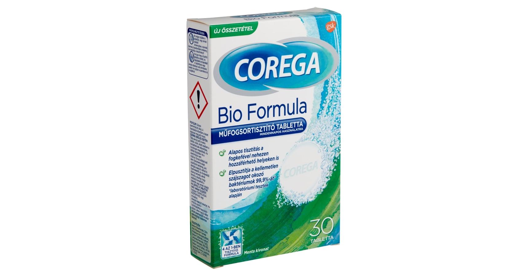 Corega Tabs Bio Formula műfogsortisztító tabletta, 30db
